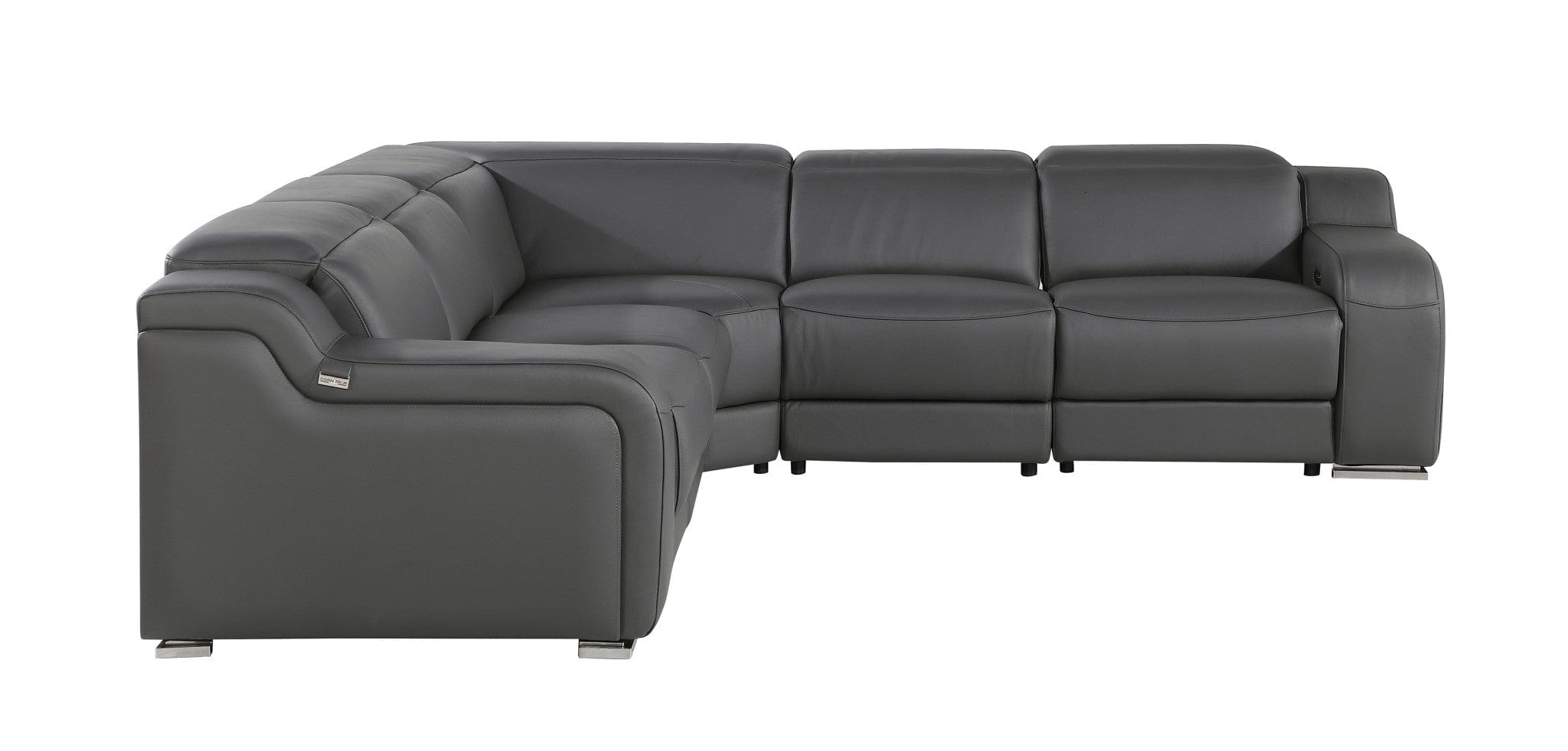 Dark Gray Italian Leather Power Reclining L Shaped Five Piece Corner S ...