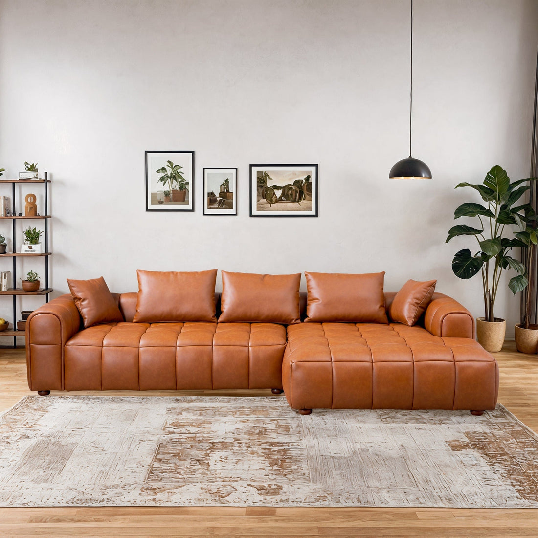 Ashcroft Clark Sectional Right Sofa - Cognac Leather – Velvet Headboards